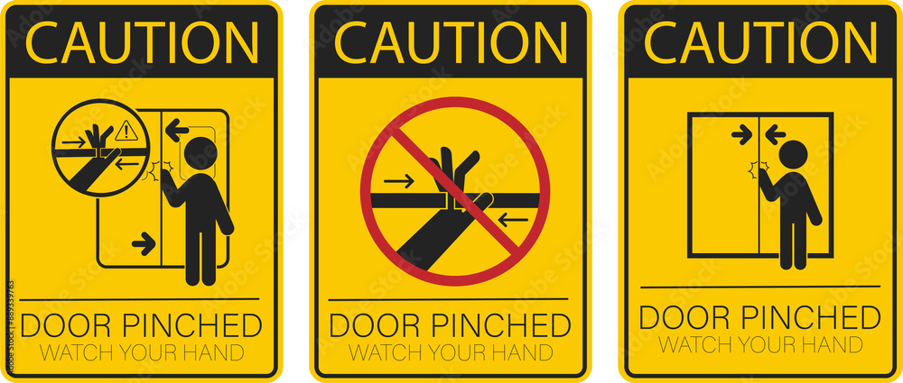 Bundle set sticker safety sign hand pinch risk on closing door, for ...