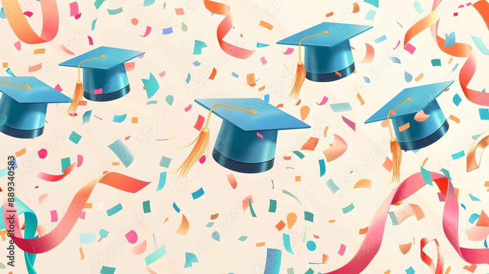 Graduation. Transparent background with realistic flying black degree ...