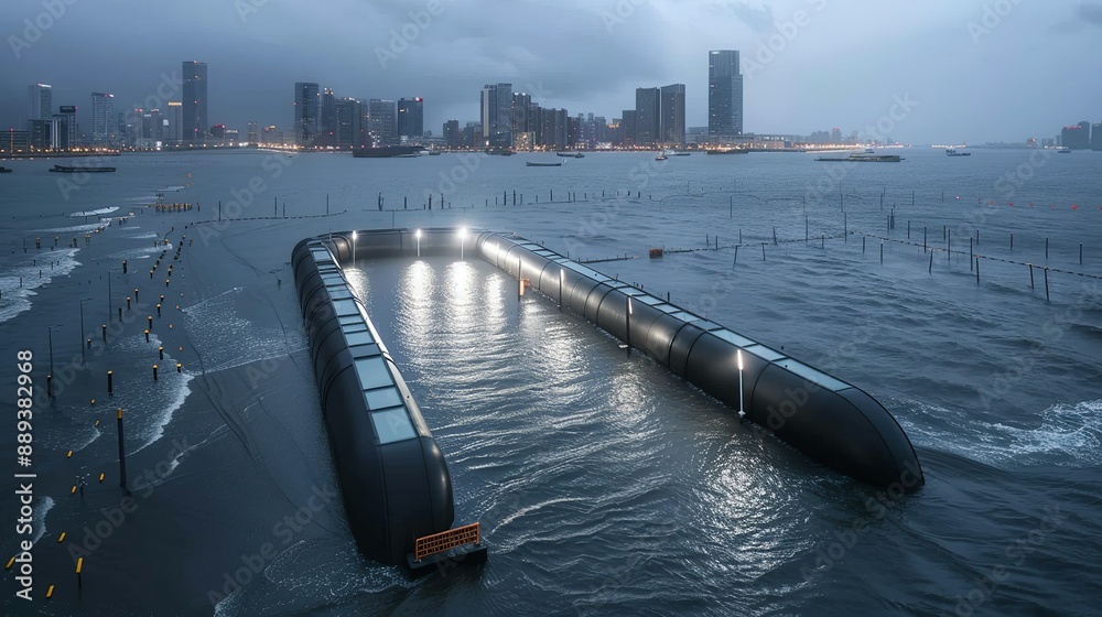 Dynamic image of a coastal city adapting to sea level rise with flood ...