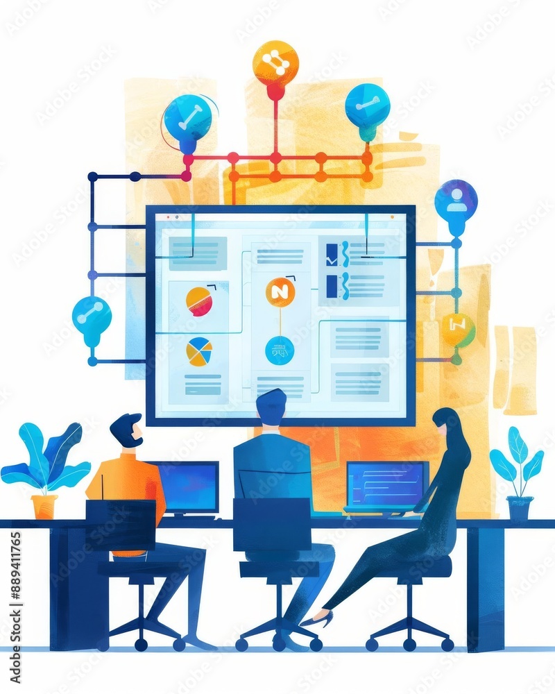 Effective leadership software, flat design, side view, process theme ...