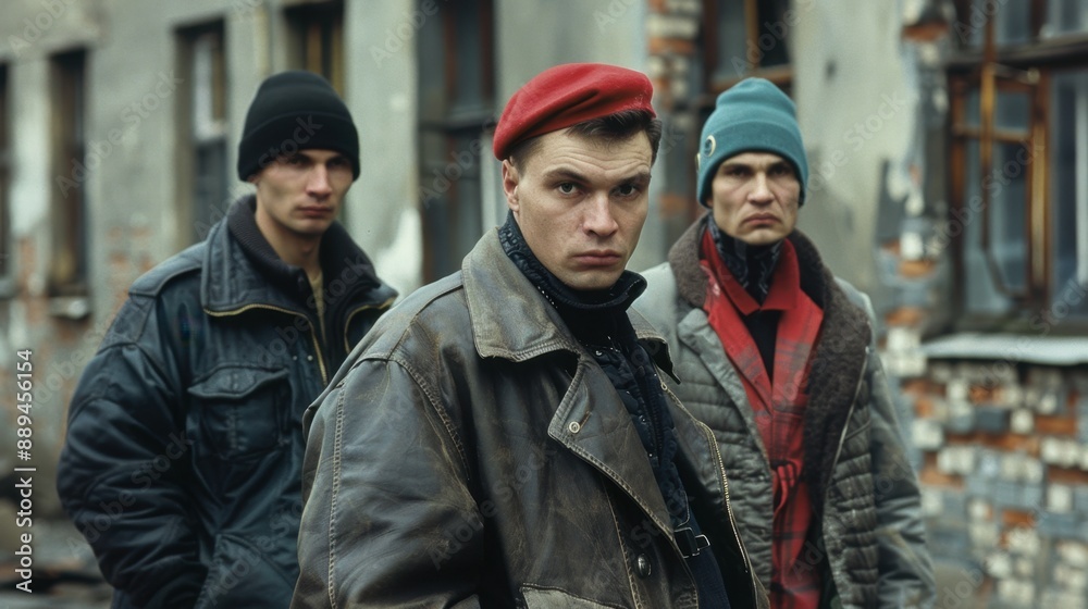 Russian mafia in the 90s: Crime boss with friends, portraying the ...
