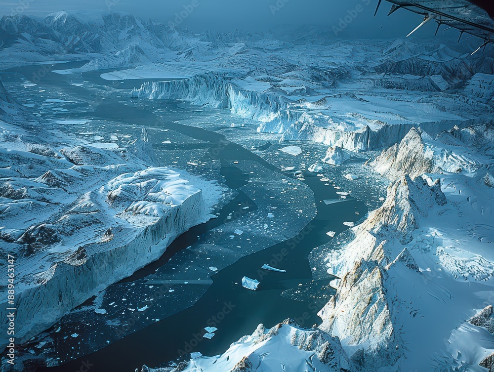 Climate Change Impact: Aerial View of Melting Glaciers Showing ...