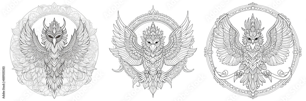 Ilustración de Stock Garuda Coloring Page Clipart Set on Transparent ...