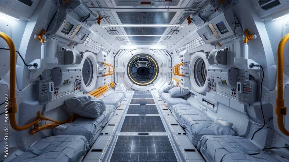 Futuristic Spaceship Interior Design: A Look at a Narrow Corridor Stock ...