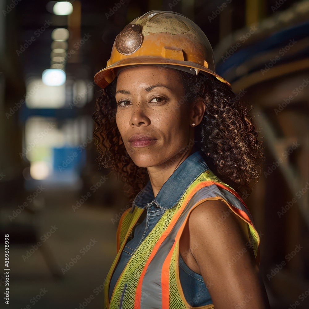 confident female construction worker hard hat and safety vest diverse representation empowering ...