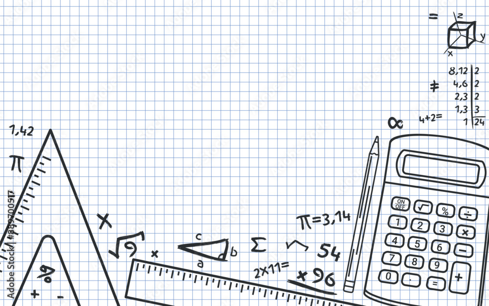 Math Design Layout - Calculator, Pencil, Rulers, Mathematical Accounts ...
