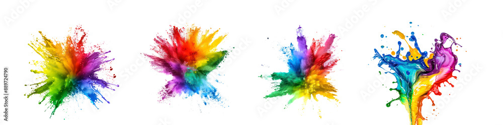 Set of rainbow pride paint splash powder explosion isolated on ...