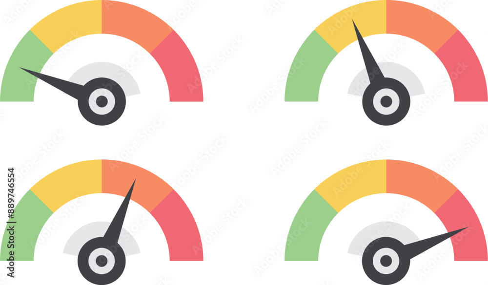 Animated speedometer sign. Indicator level icon. Risk level. Car ...