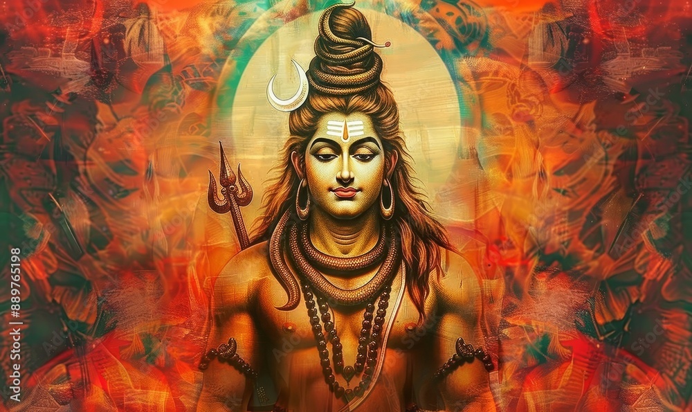Lord Shiva with colorful background golden red orange wallpaper, God ...