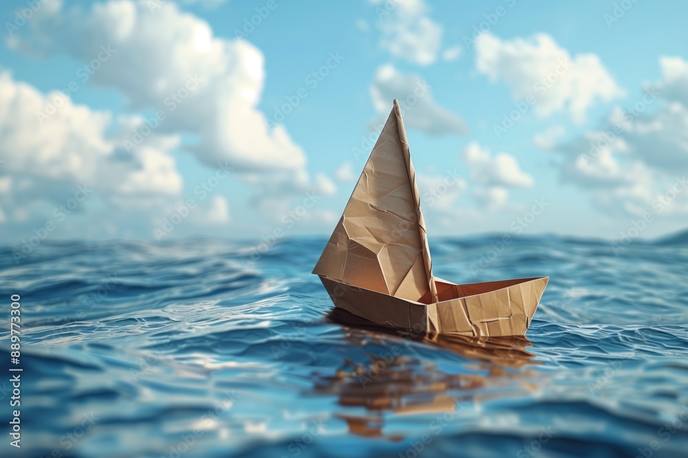 Cardboard Toy Sailboat Sailing Across the Sea, Nautical Travel Themed ...