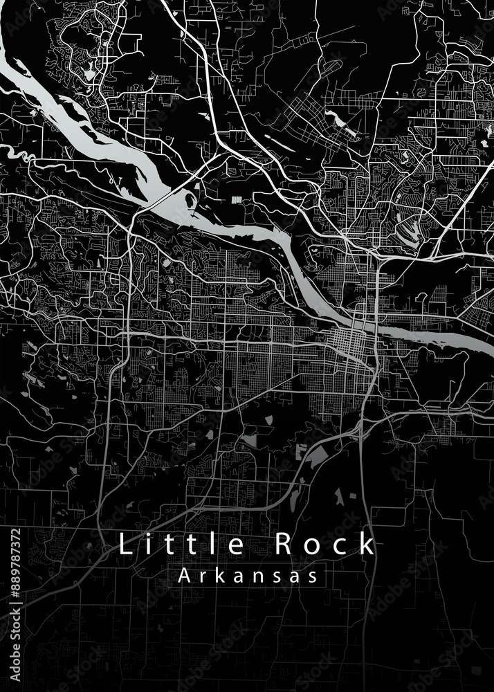 Minimalist black map of Little Rock, Arkansas – A modern map print ...