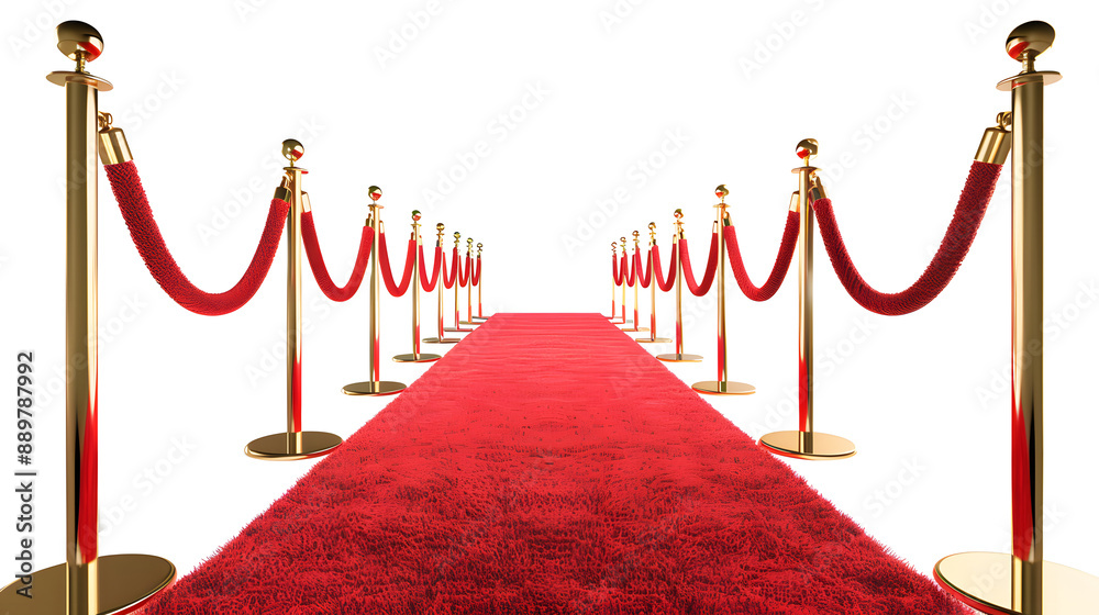 Foto Red carpet with velvet rope barrier and gold poles in perspective ...