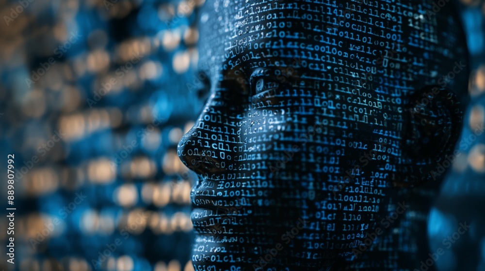 Artificial Intelligence Large Language Model (LLM). human face matrix ...