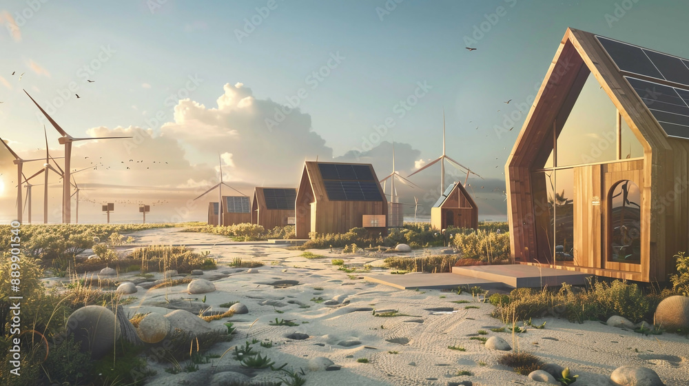 Realistic image of a renewable energy microgrid powering a rural ...