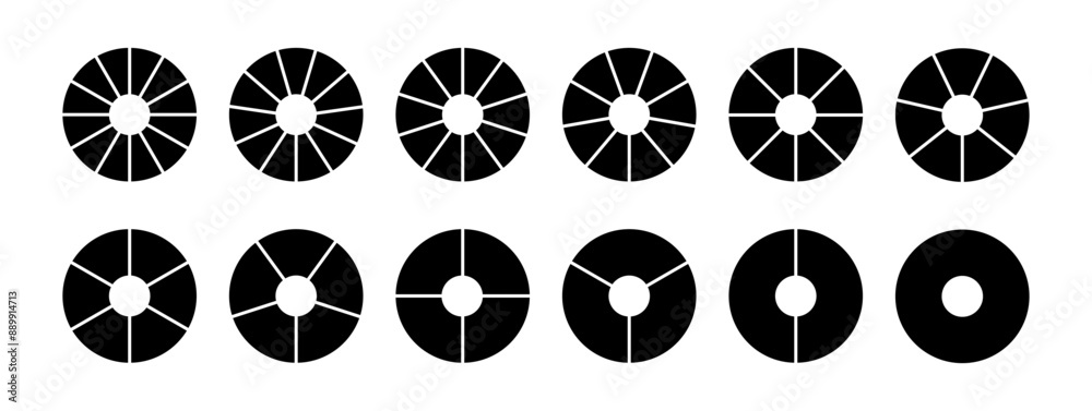 Circle division infographic icon set. Pie chart divided 8,9,10 equal ...
