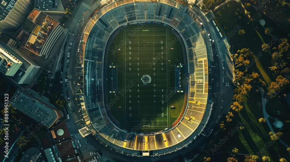 Illustrate an aerial view of a stadium with a high dynamic range effect ...