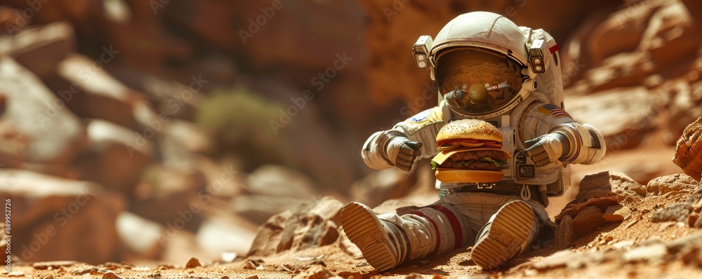 Astronaut Enjoying a Burger in Space Suit on Mars - Futuristic Food ...