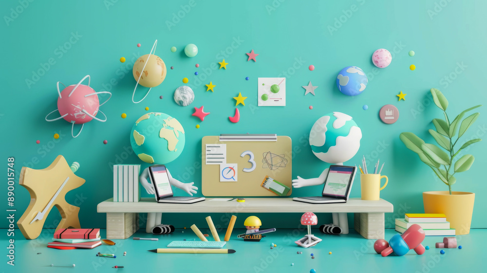 design abnormal body type big body small head of two human working ...