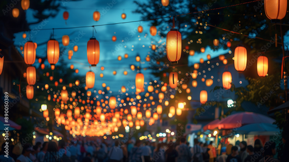 Obon celebration scene in Japan. Traditional Buddhist festival that ...
