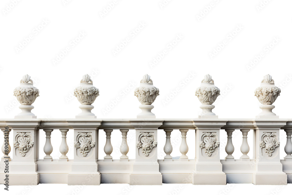 Ornate Stone Balustrade With Delicate Floral Designs on a Sunny Day on ...