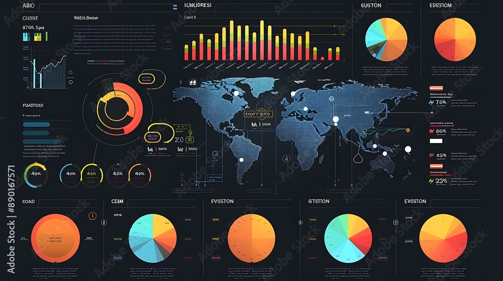Infographic with global data visualizations including analysis charts ...