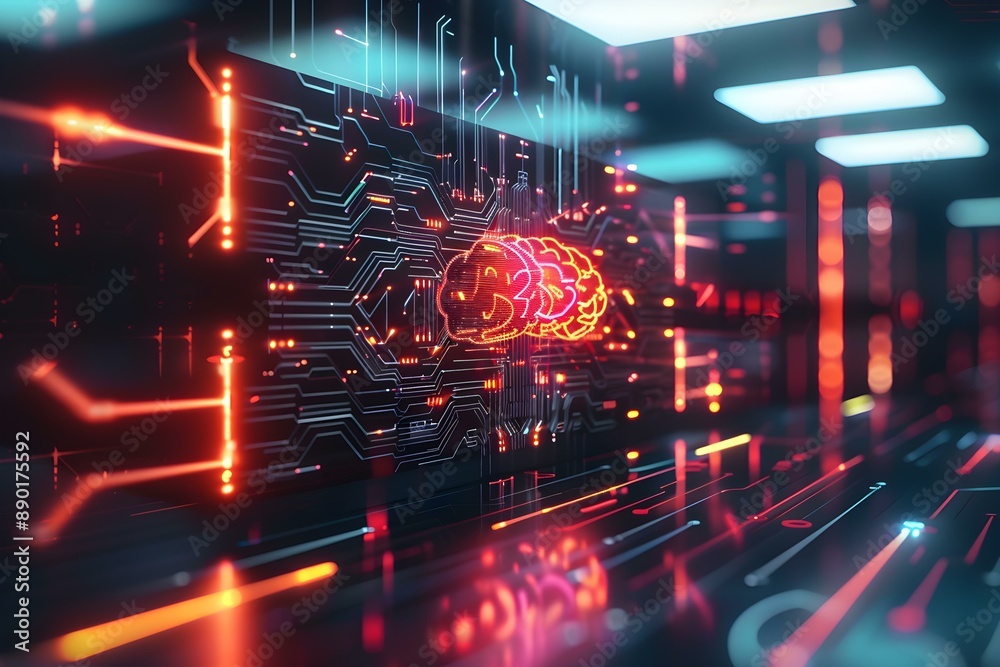 AI neural network interface with glowing circuits and futuristic design, representing advanced ...