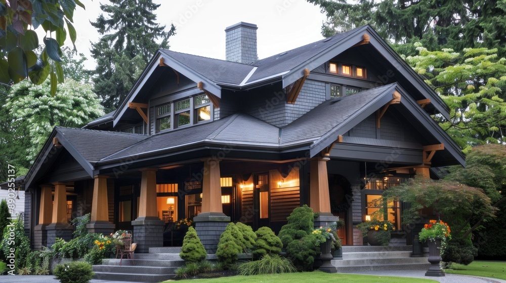 Create a prompt for a photo realistic image of a Craftsman style house ...
