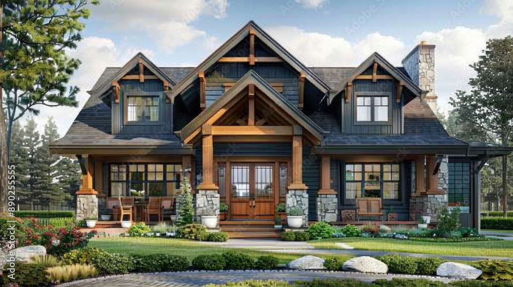 Create a prompt for a photo realistic image of a Craftsman style house ...