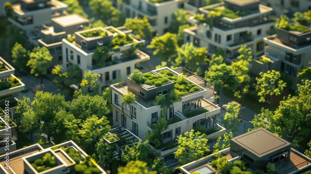 Generate a photo realistic image of urban heat island mitigation ...