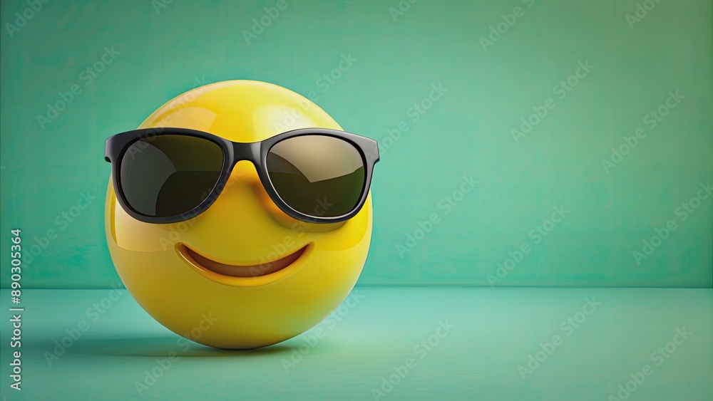 Bright yellow smiling face emoji with trendy black shades isolated on a ...