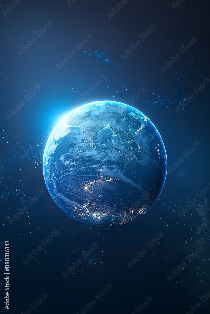 minimalistic logo saying , blue background, earth in background, Hyper ...