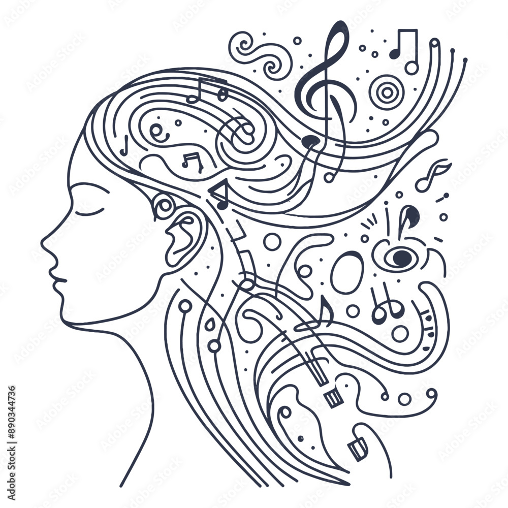 Continuous line drawing capturing a woman's connection to music with ...