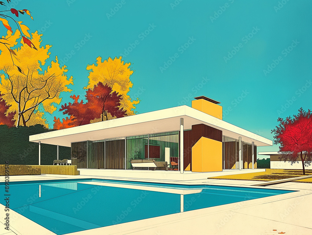 Mid-Century Modern Home - Technical and Elevation Drawings Stock ...