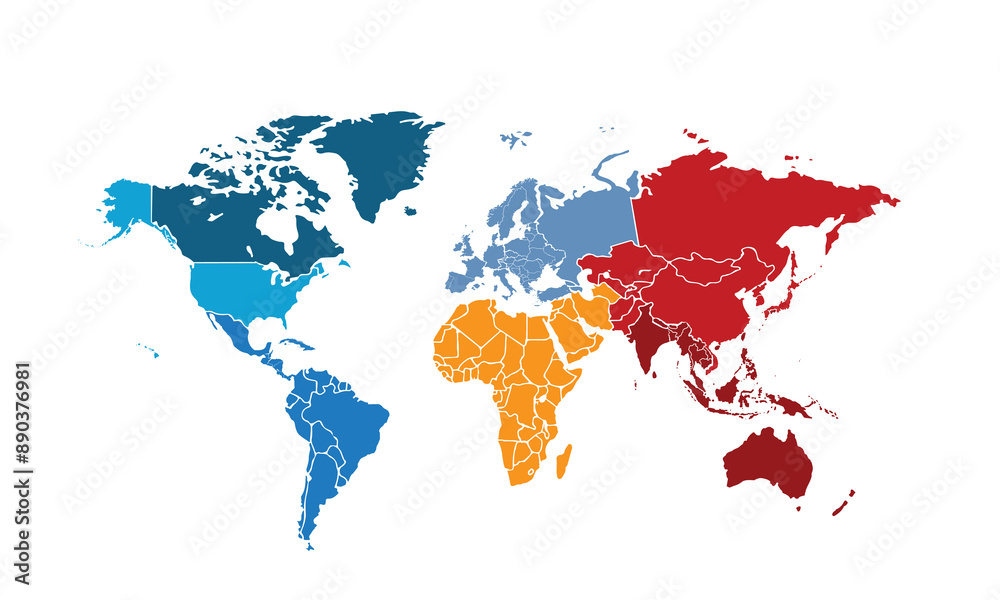 World map with individual colors,isolated on white background for ...