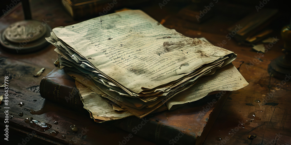 Tear-Stained Pages of Pain: A worn diary, its pages crumpled and wet ...
