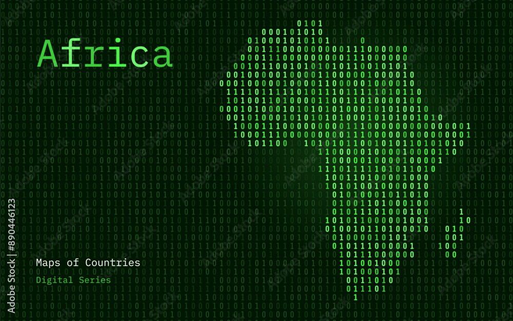 Africa Map Shown in Binary Code Pattern. Matrix numbers, zero, one. Continent Vector Maps ...