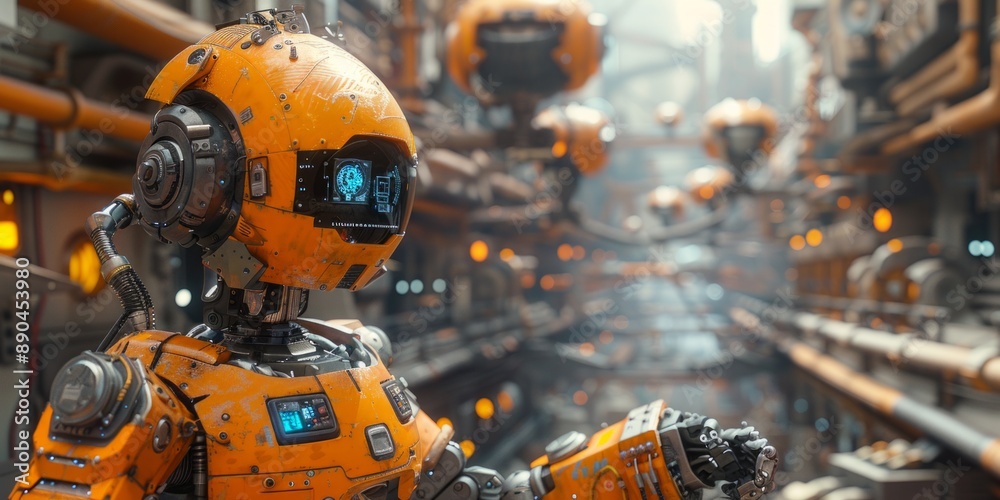 Cutting-edge robots performing complex tasks in a modern industrial ...