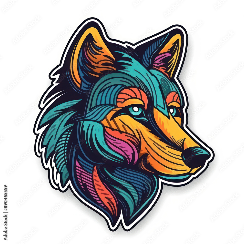 Cartoon style wolf sticker, badge design Stock Illustration | Adobe Stock