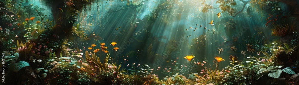 Dynamic ecosystem with interconnected species and shifting ...