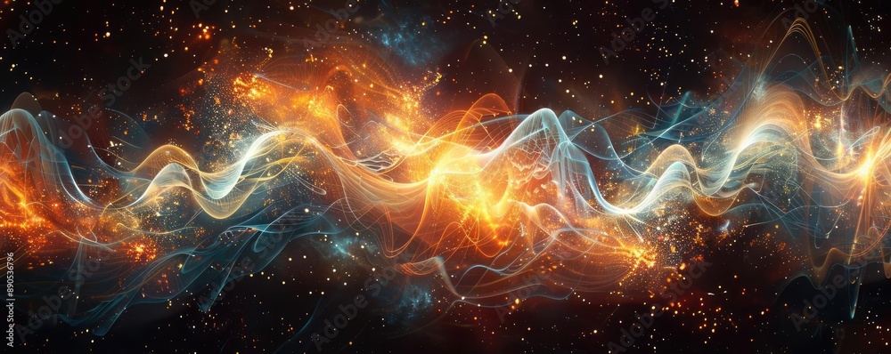 Multi-layered musical composition with visualizations of sound waves ...