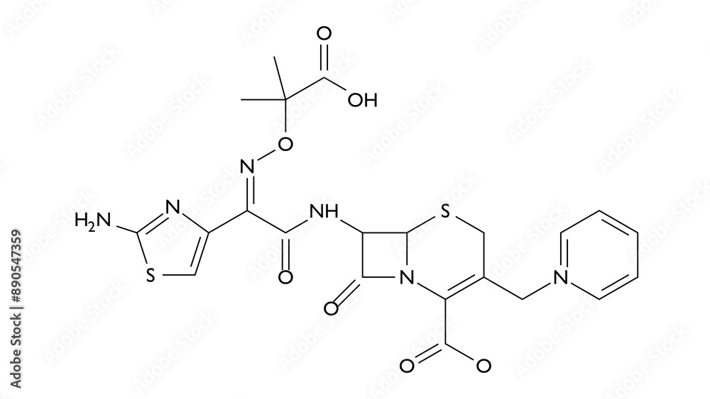 ceftazidime molecule, structural chemical formula, ball-and-stick model ...