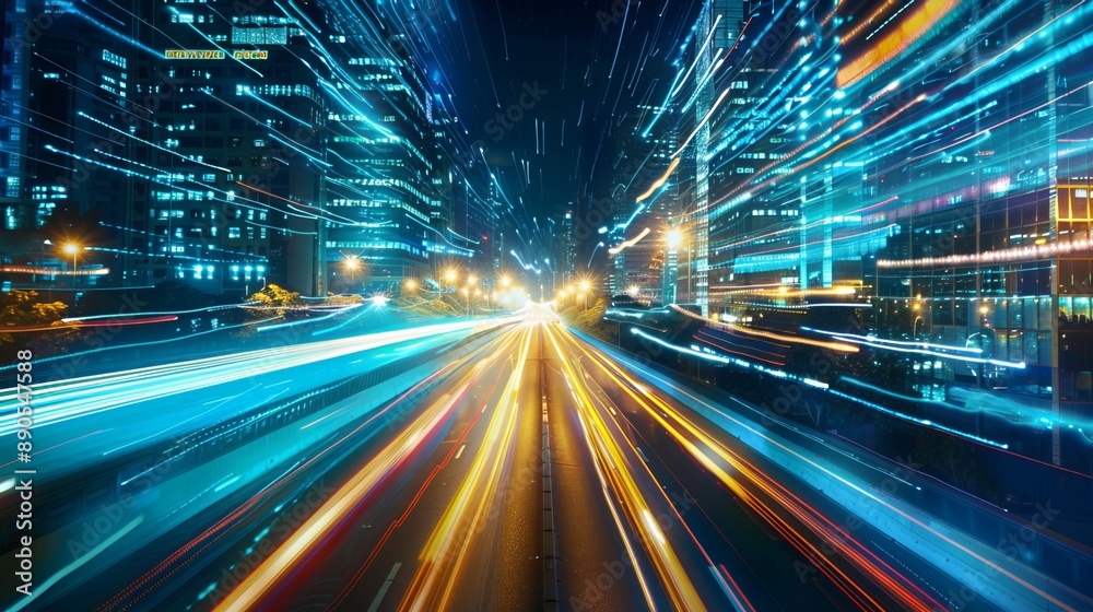 Data moves quickly on a road, creating the illusion of speed. This ...