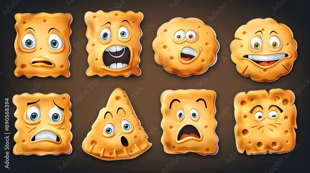 Cartoon characters of crackers, featuring cute cookies with various ...