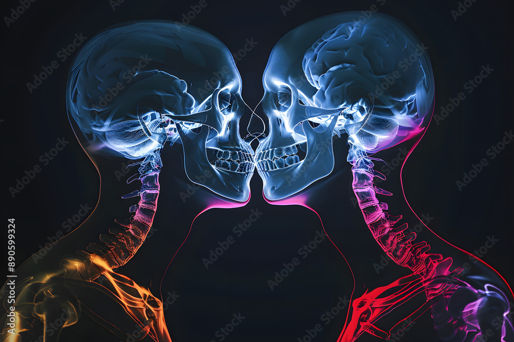 x-ray vision concept art depicting two humans kissing - black ...