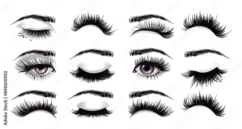 Eyelashes woman eyes different type silhouette collection isolated on ...