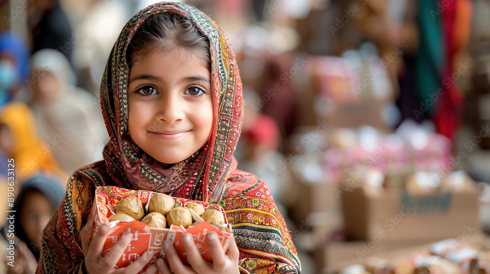 Giving and charity during Eid al - Fitr, with Muslim kids donating food ...