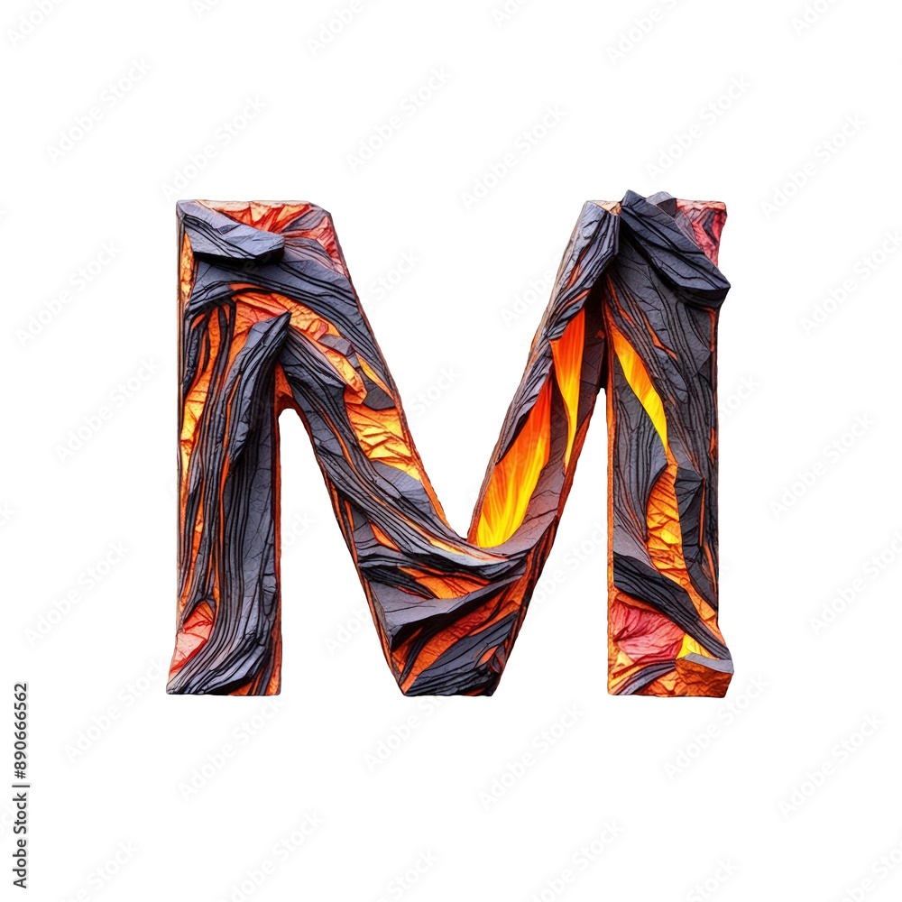 Letter M. Fiery red and yellow Volcanic Lava Rock. typography font ...