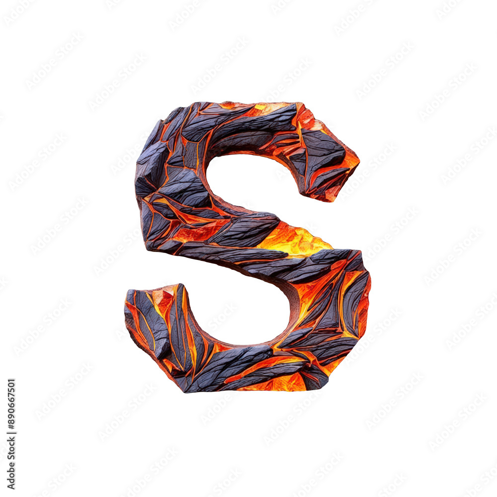 Letter S. Fiery red and yellow Volcanic Lava Rock. typography font ...