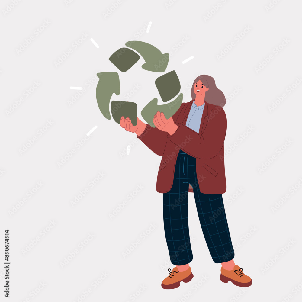 Cartoon vector illustration of Waste For Recycling. Cheerful Young ...