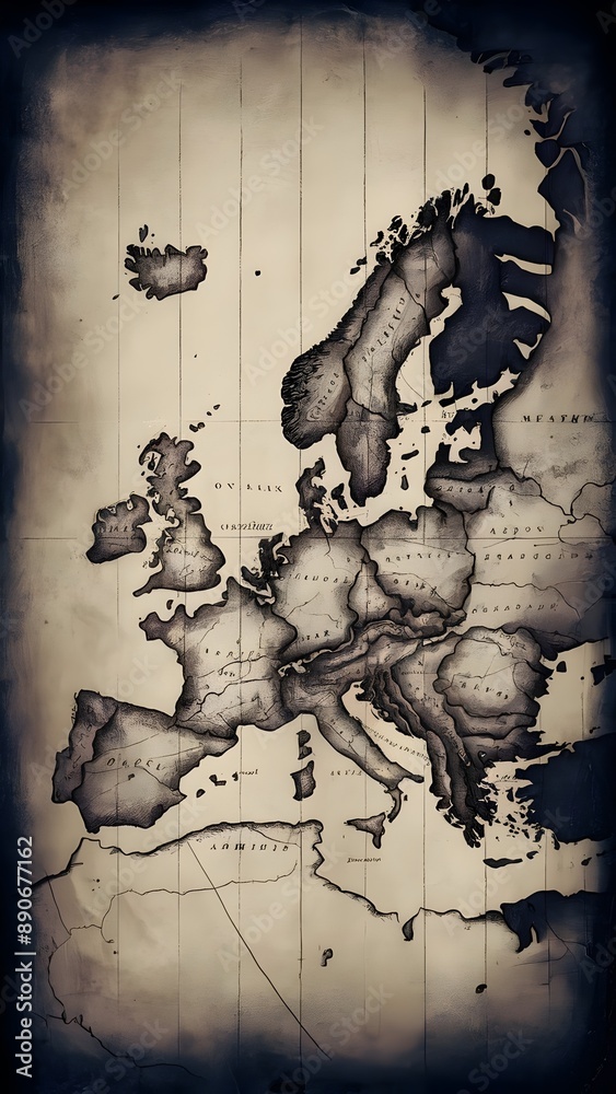 Medieval European Map: An evocative photograph of a tattered map of ...